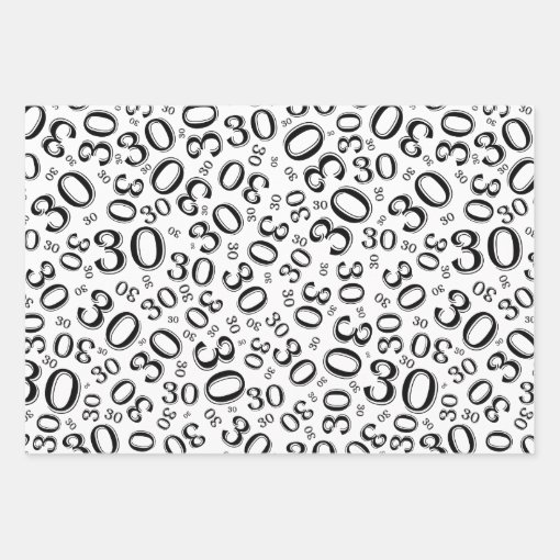 30th Birthday Black & White Number Pattern 30 Wrapping Paper Sheets ...