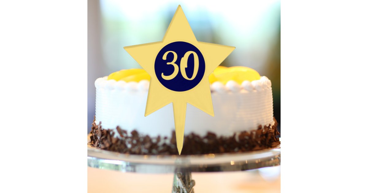 30th Birthday Blue and Yellow Star Cake Topper | Zazzle