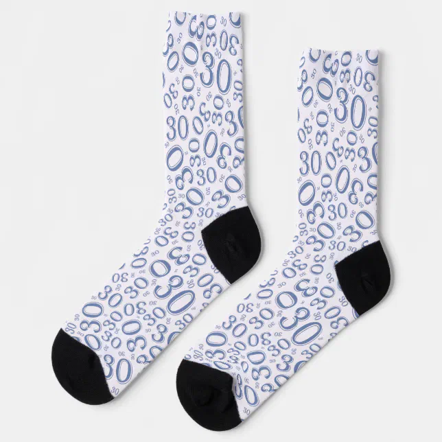 30th Birthday Blue Random Number Pattern Socks | Zazzle
