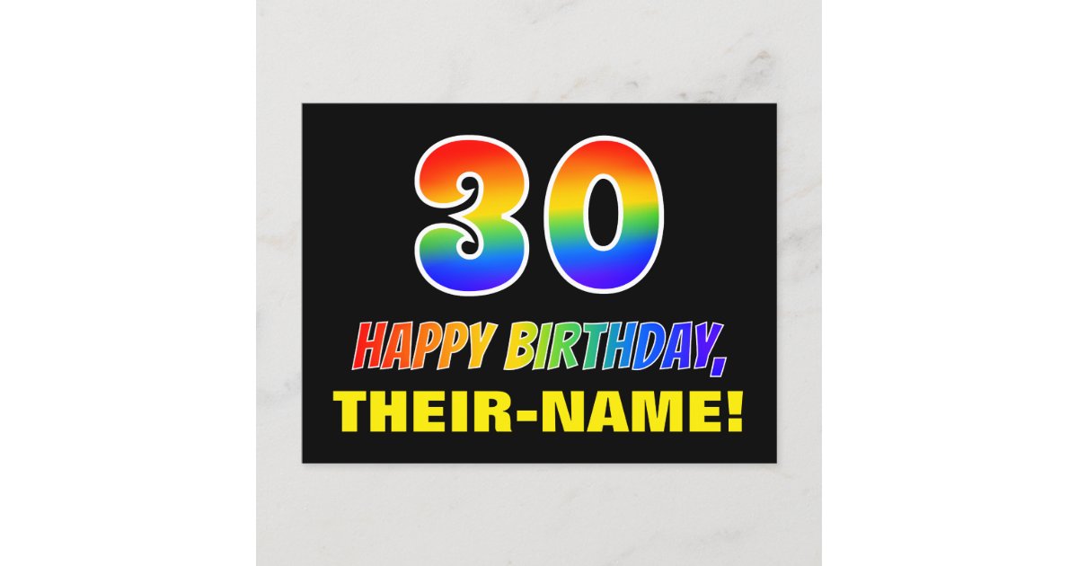 30th Birthday: Bold, Fun, Simple, Rainbow 30 Postcard | Zazzle