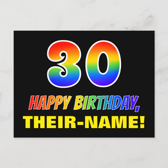30th Birthday: Bold, Fun, Simple, Rainbow 30 Postcard | Zazzle