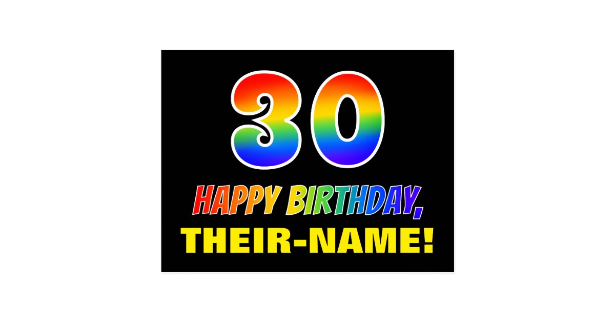 30th Birthday: Bold, Fun, Simple, Rainbow 30 Postcard | Zazzle.com