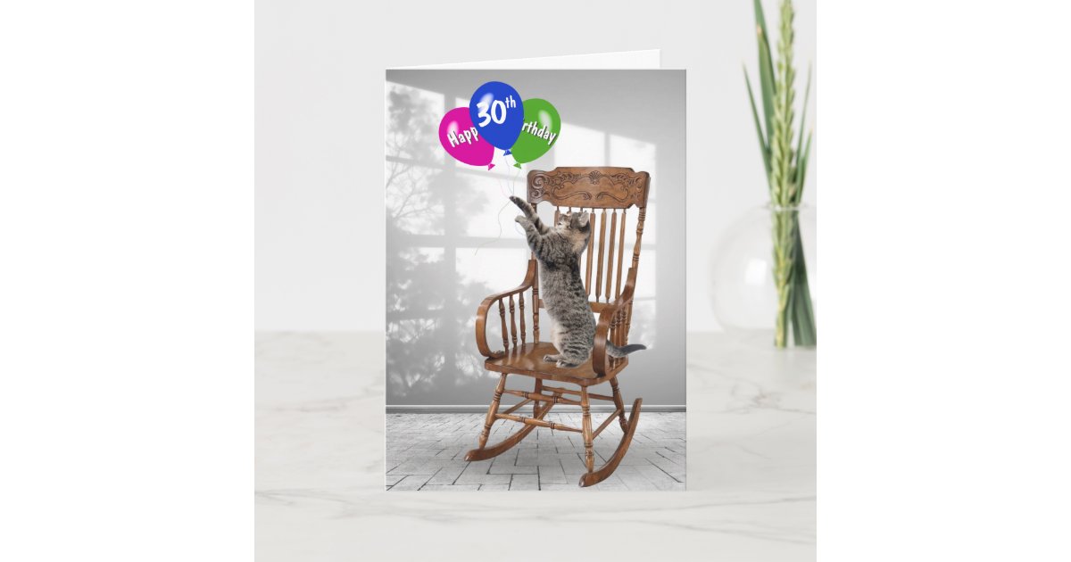 30th Birthday Cat With Balloons Card | Zazzle