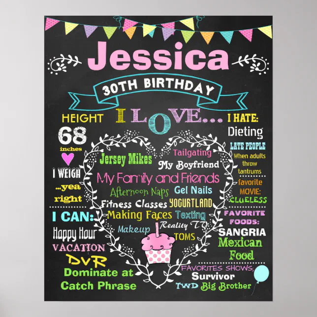 30th birthday chalkboard poster sign adult | Zazzle