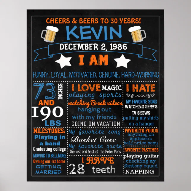 30th Birthday chalkboard sign for man men 40th 50 | Zazzle