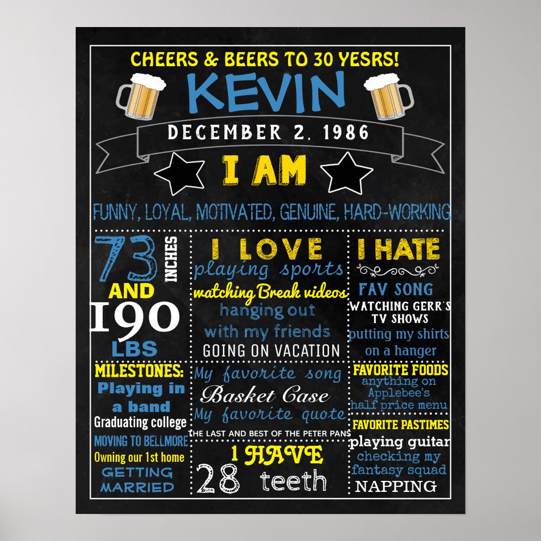 30th Birthday chalkboard sign for man men bear | Zazzle