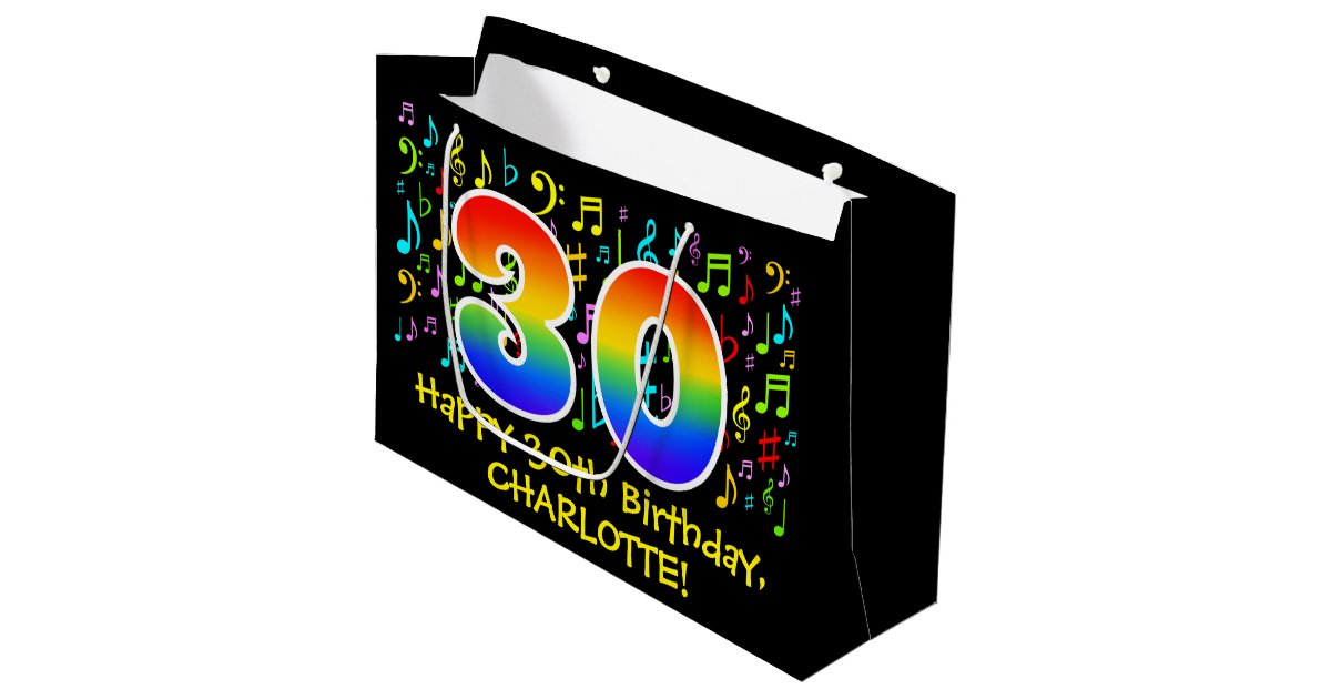 30th Birthday - Colorful Music Symbols, Rainbow 30 Large Gift Bag | Zazzle
