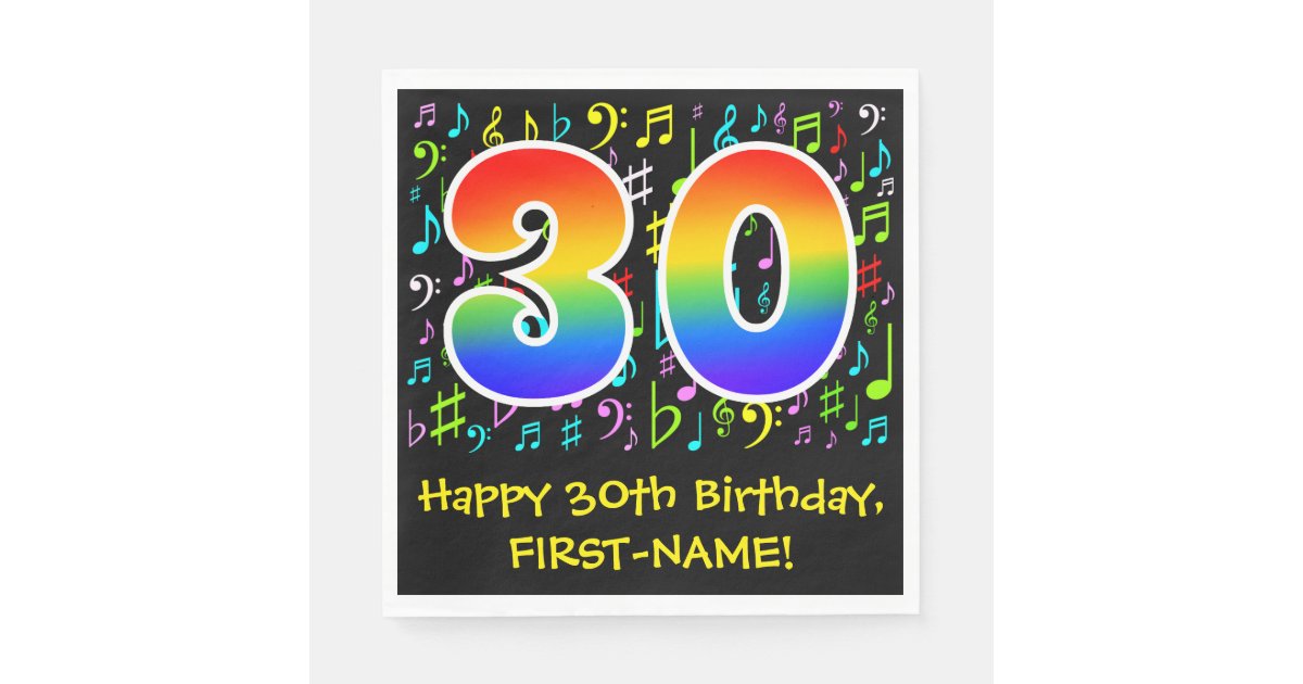 30th Birthday - Colorful Music Symbols, Rainbow 30 Napkins | Zazzle