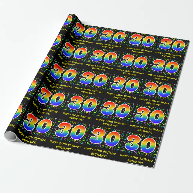 30th Birthday: Colorful Music Symbols, Rainbow 30 Wrapping Paper | Zazzle