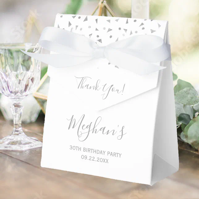 30th Birthday Elegant Silver Confetti White Favor Boxes | Zazzle