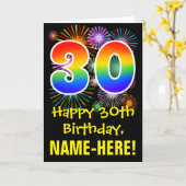 30th Birthday: Fun Fireworks Pattern + Rainbow 30 Card | Zazzle