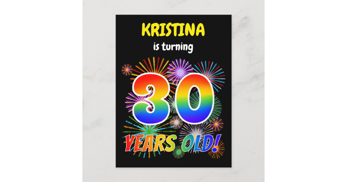 30th Birthday - Fun Fireworks, Rainbow Look "30" Postcard | Zazzle