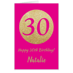 30th Birthday Hot Pink and Gold Extra Large Jumbo Card | Zazzle
