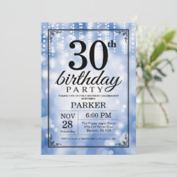 30th Birthday Invitation Blue Glitter | Zazzle