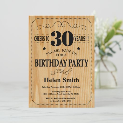 30th Birthday Invitation Rustic Wood | Zazzle