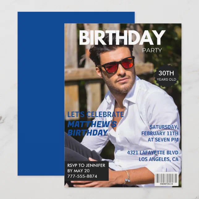 30th birthday invitations Men Him Magazine Cover | Zazzle