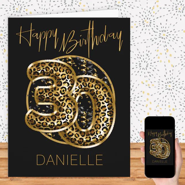 30th Birthday Leopard Print Gold Foil Balloons Card | Zazzle