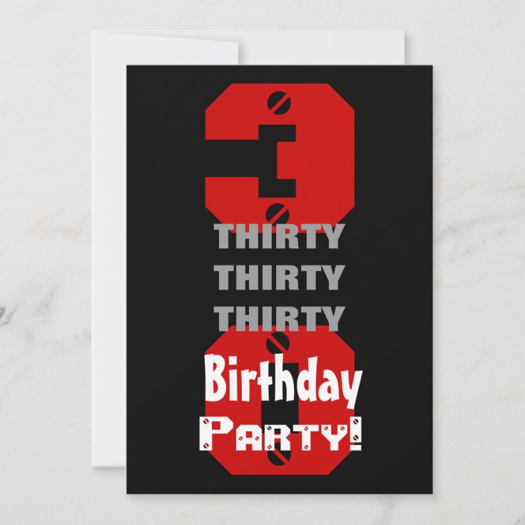 30th Birthday Modern Black Red White Rivets B474 Invitation | Zazzle