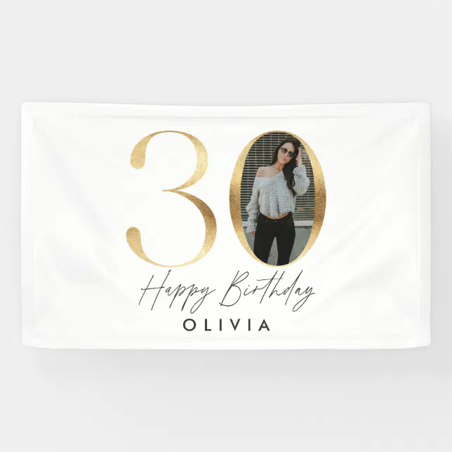 30th Birthday Modern Gold photo elegant stylish In Banner | Zazzle
