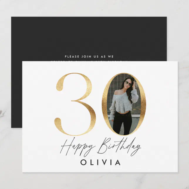 30th Birthday Modern Gold photo elegant stylish In Invitation | Zazzle