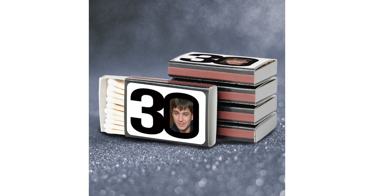 30th birthday monotone photo party favor gift matchboxes | Zazzle