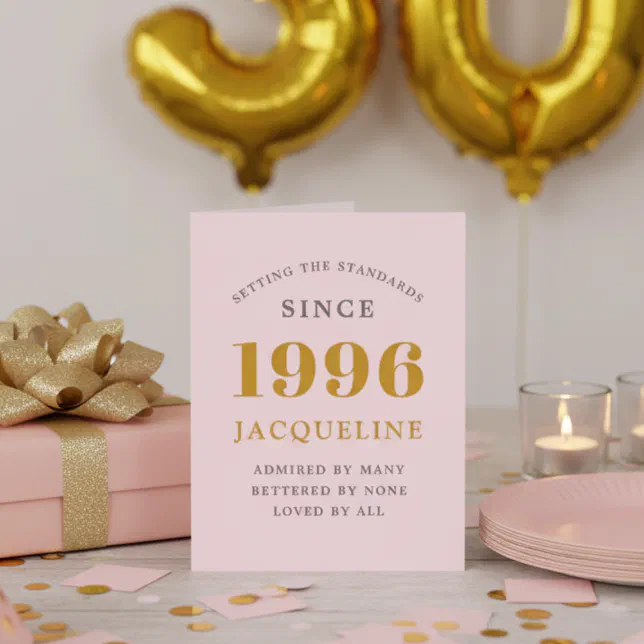 30th Birthday Name 1996 Pink Elegant Chic Card | Zazzle