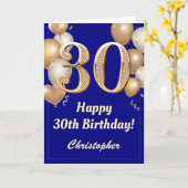 30th Birthday Navy Blue and Gold Balloons Confetti Card | Zazzle