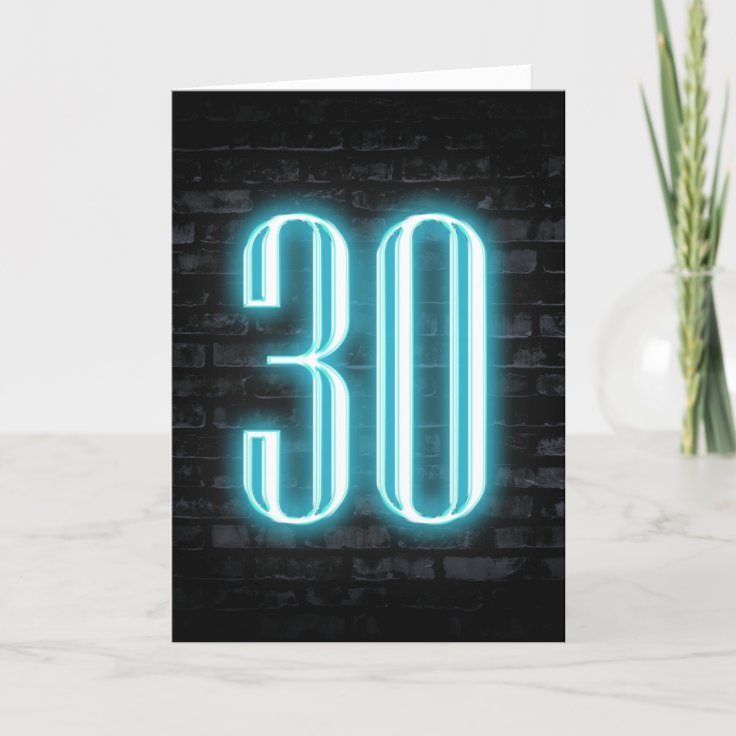 30th Birthday Neon Sign on Brick Card | Zazzle