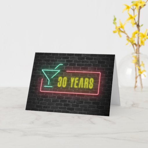 30th Birthday Neon Sign on Brick Card | Zazzle