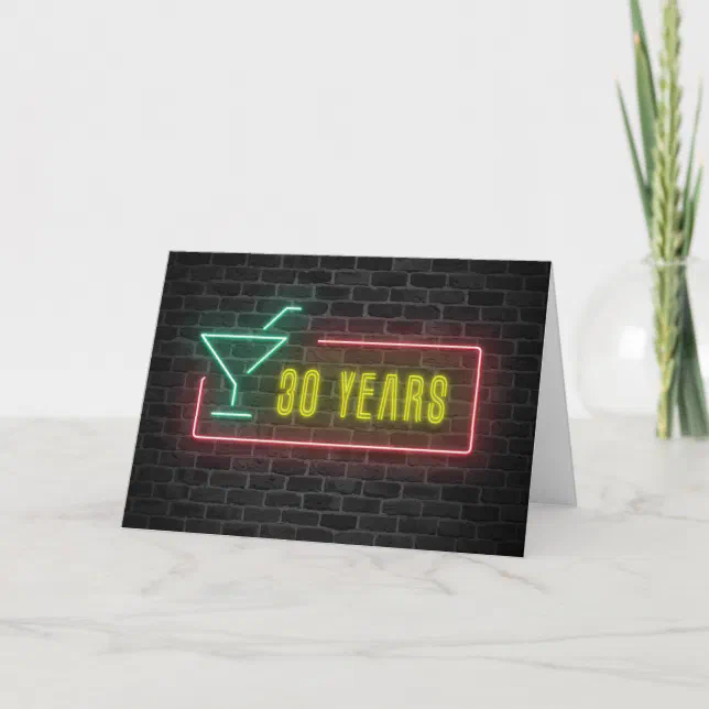 30th Birthday Neon Sign on Brick Card | Zazzle