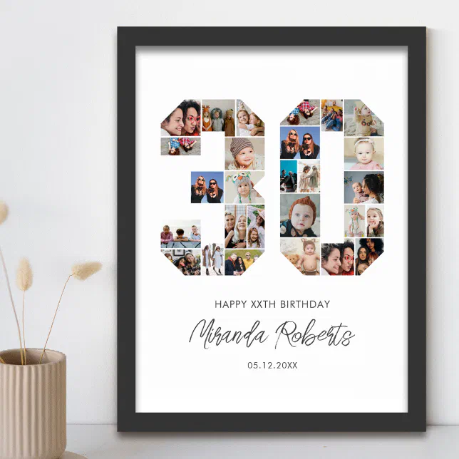 30th Birthday Number 30 Custom Photo Collage Poster | Zazzle