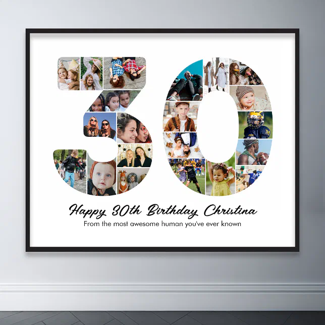 30th Birthday Number 30 Photo Collage Anniversary Poster | Zazzle