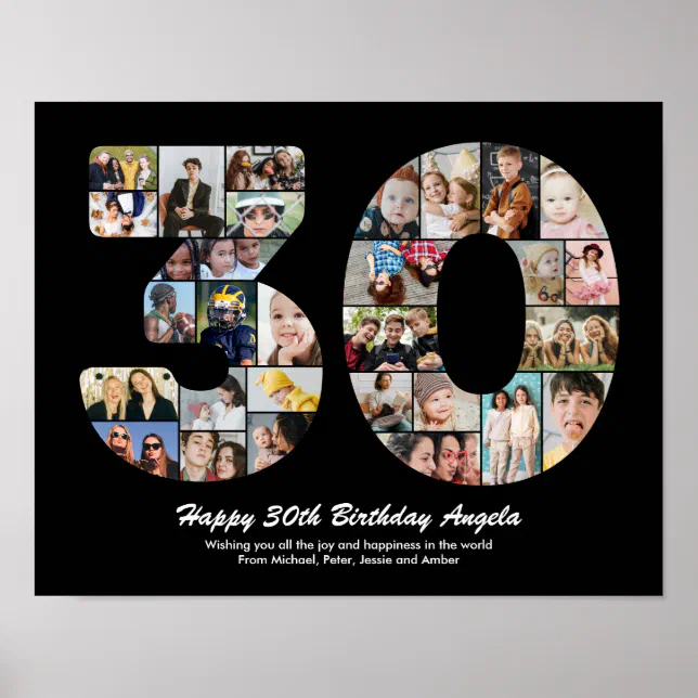 30th Birthday Number 30 Photo Collage Gift Poster | Zazzle