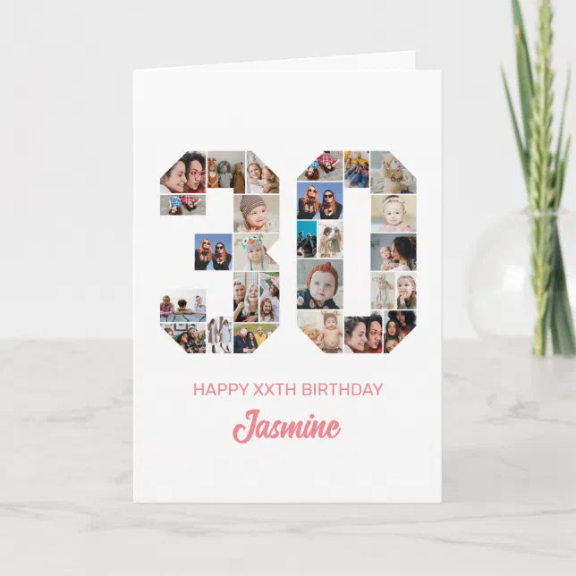 30th Birthday Number 30 Photo Collage Personalized Card | Zazzle