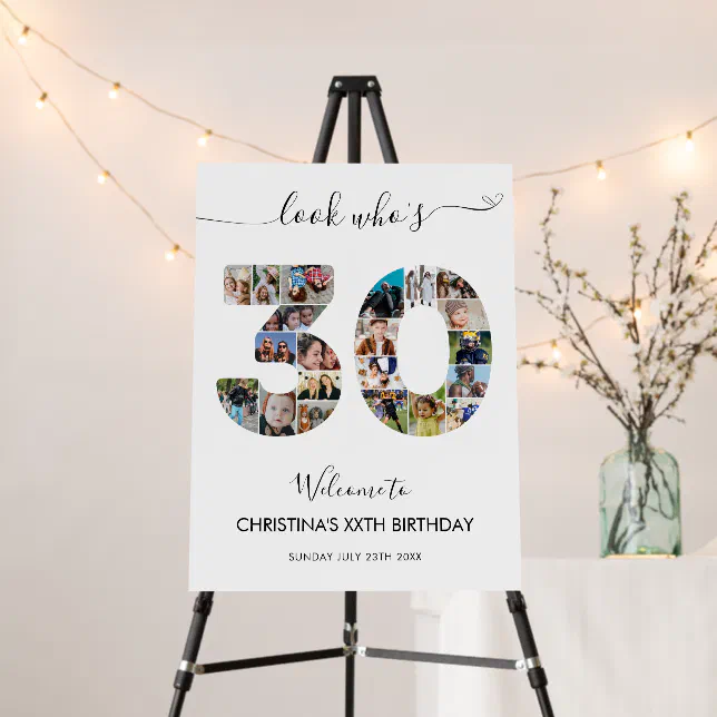 30th Birthday Number 30 Photo Collage Welcome Foam Board | Zazzle