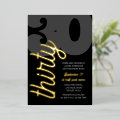30th Birthday Oversized Thirty Script Black Gold Foil Invitation | Zazzle