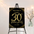 30th Birthday Party Black & Gold Glitter Welcome Foam Board | Zazzle