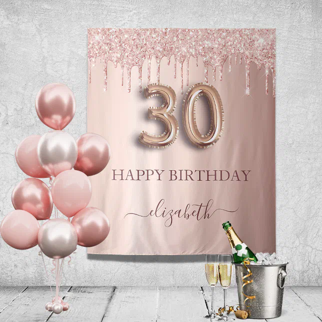 30th birthday party blush pink rose gold glitter tapestry | Zazzle