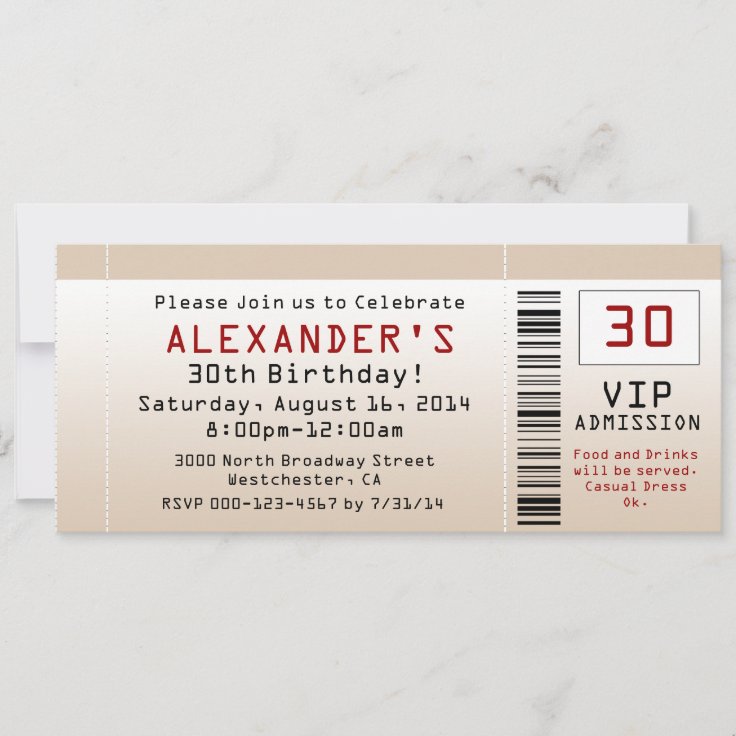 30th Birthday Party Invitation Sand Ticket | Zazzle