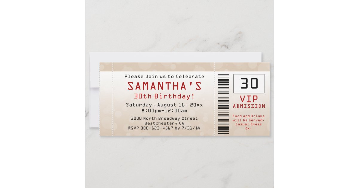 30th Birthday Party Invitation Sand Ticket | Zazzle