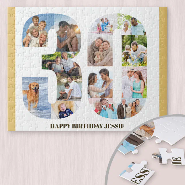 30th Birthday Photo Collage Neutral Number 30 Jigsaw Puzzle | Zazzle