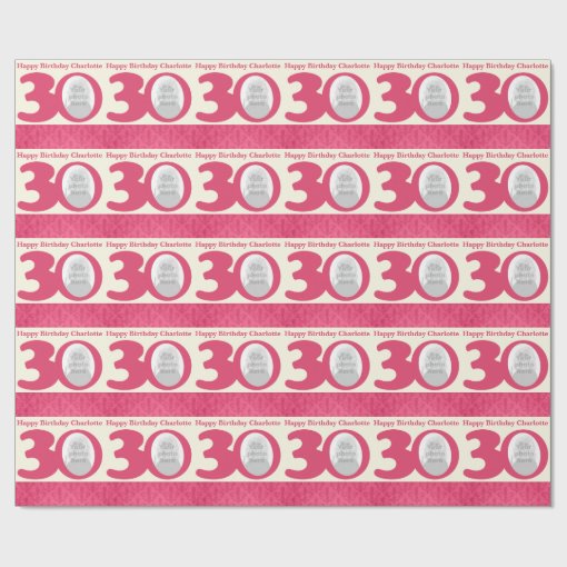 30th Birthday photo fun cream pink wrapping Wrapping Paper | Zazzle