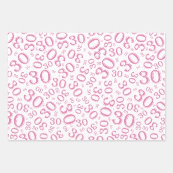 30th Birthday Pink & White Number Pattern 30 Wrapping Paper Sheets | Zazzle