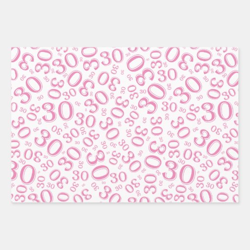 30th Birthday Pink & White Number Pattern 30 Wrapping Paper Sheets | Zazzle
