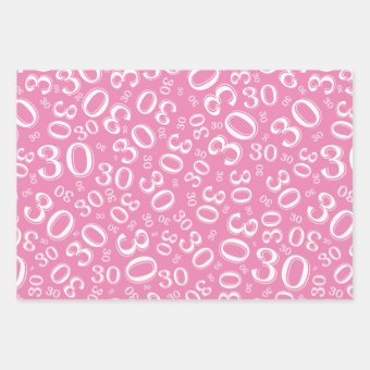 30th Birthday Pink & White Number Pattern 30 Wrapping Paper Sheets | Zazzle