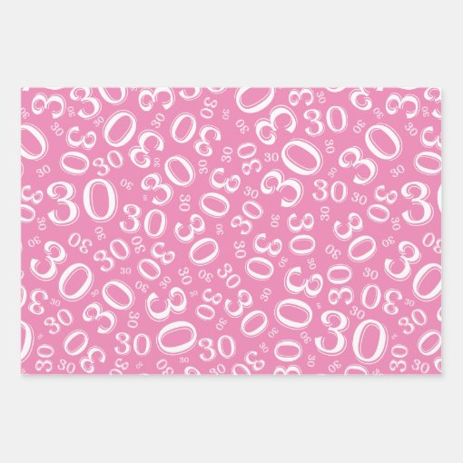 30th Birthday Pink & White Number Pattern 30 Wrapping Paper Sheets | Zazzle