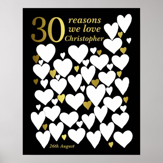 30th Birthday Poster -30 Reasons We Love You | Zazzle.com