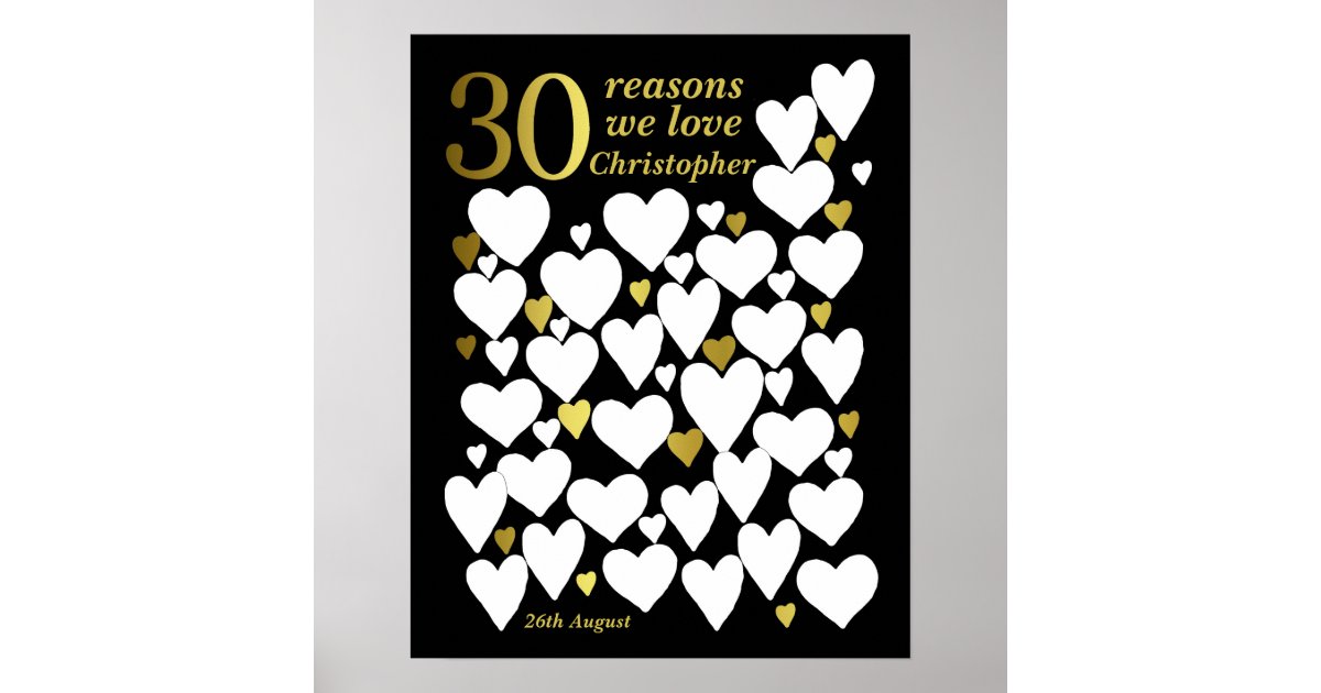 30th Birthday Poster -30 Reasons We Love You | Zazzle