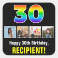 30th Birthday: Rainbow “30”; Custom Photos & Name Square Sticker | Zazzle