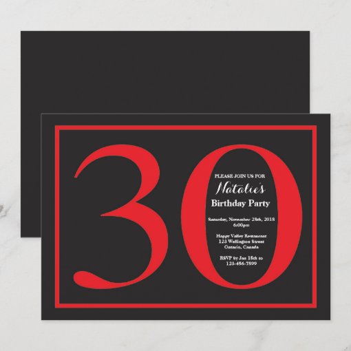 30th Birthday Red and Black Chalkboard Invitation | Zazzle